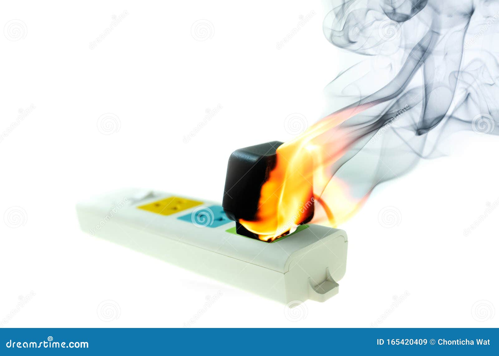 The Fire is Burning Adapter Plug Receptacle at White Background Stock ...