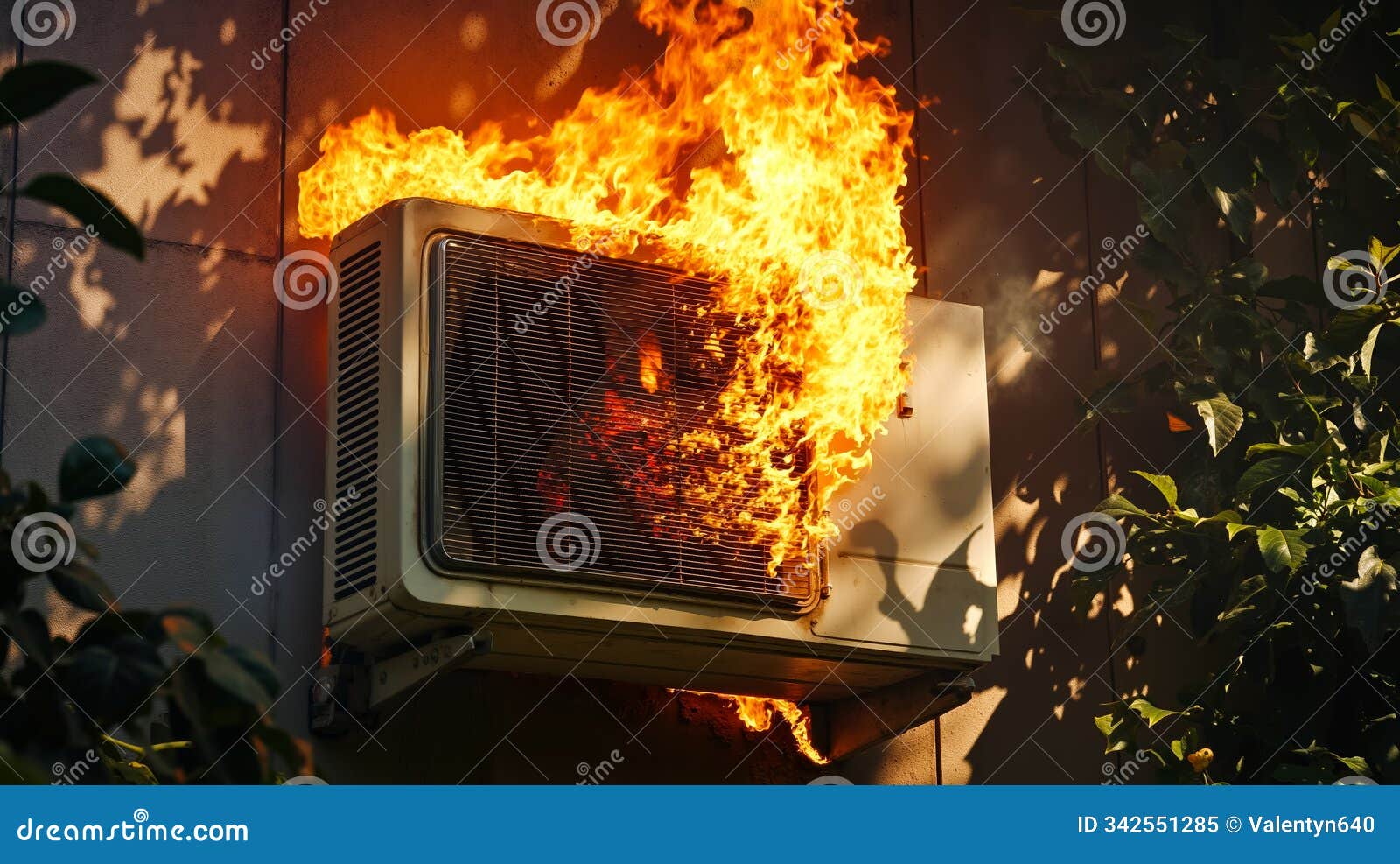 A Fire is Burning on an Air Conditioner Outside of a House Stock Image ...