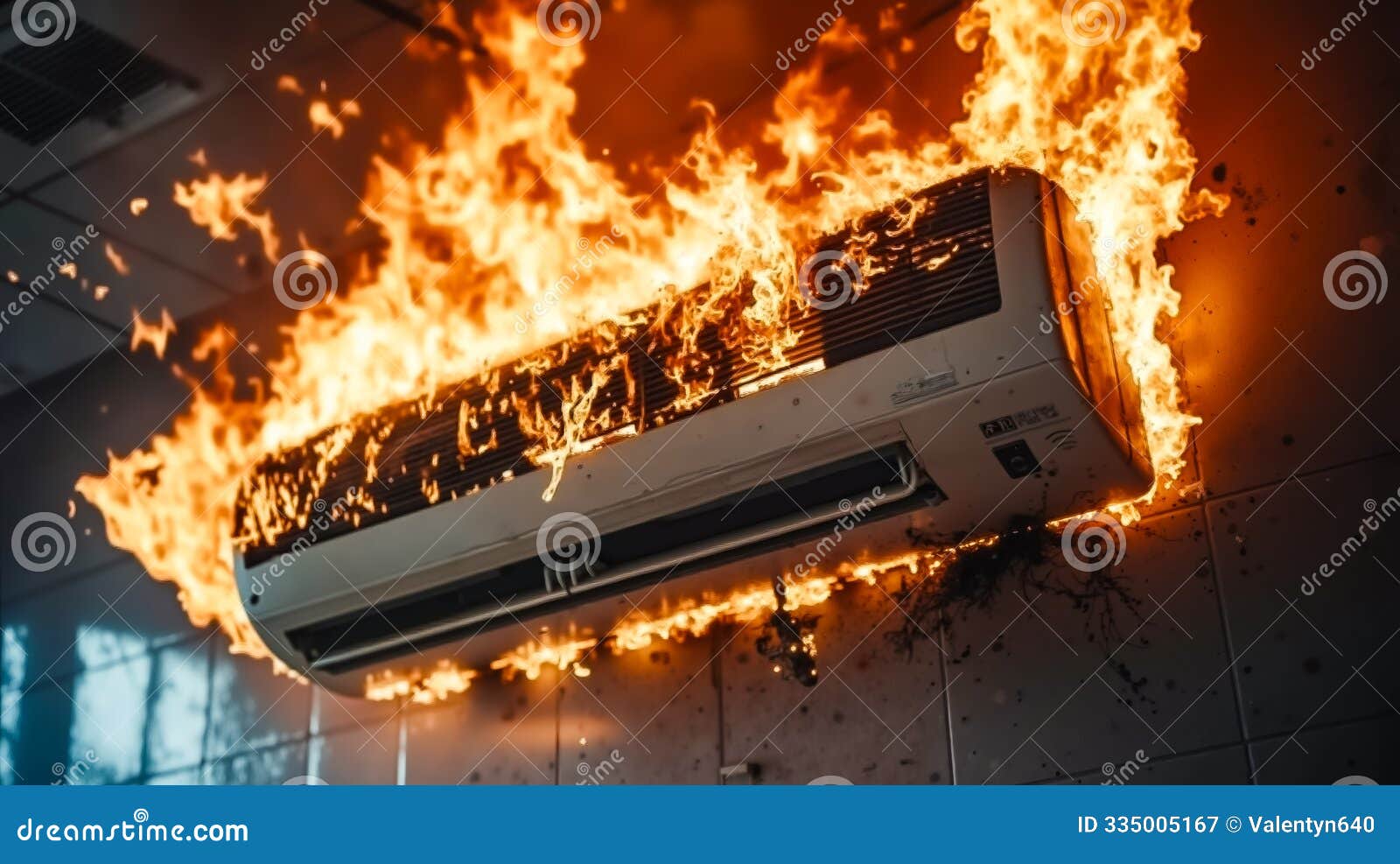 A Fire is Burning an Air Conditioner in a Room Stock Image - Image of ...