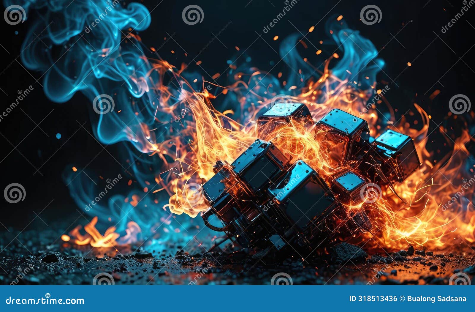 A Fire Burning on a Black Background with a Rubik S Cube in Front of it ...
