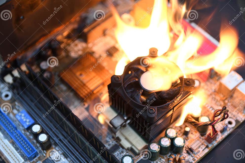 Fire Burning ,blazing Computer Motherboard, Cpu,gpu and Video Card ...