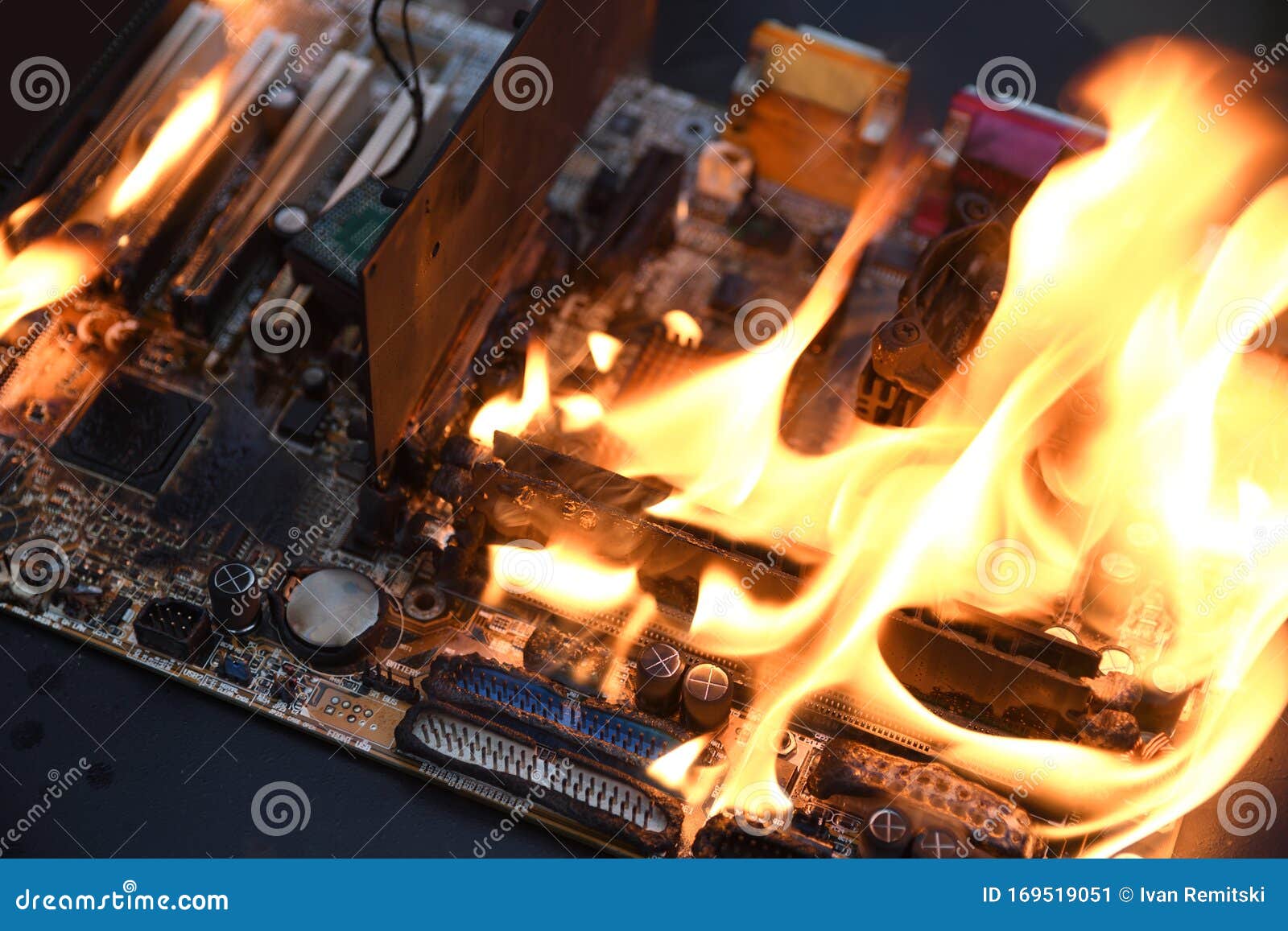 Fire Burning ,blazing Computer Motherboard, Cpu,gpu and Video Card ...
