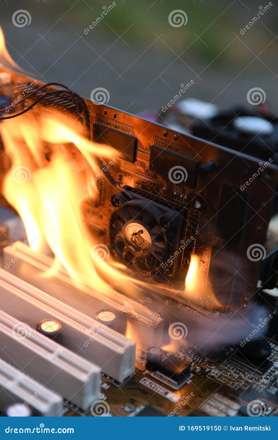 Fire Burning ,blazing Computer Motherboard, Cpu,gpu and Video Card ...