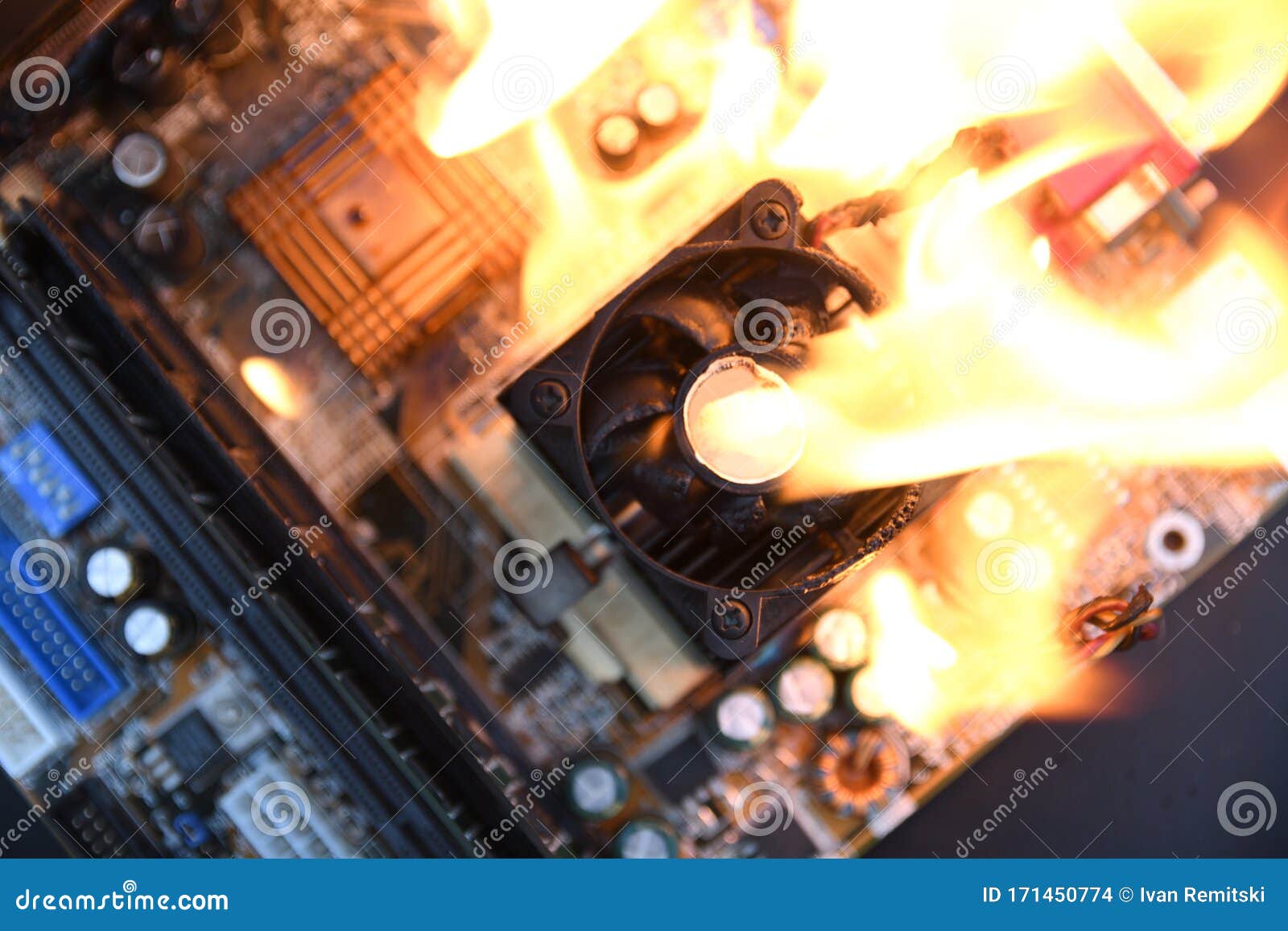 Fire Burning ,blazing Computer Motherboard, Cpu,gpu and Video Card ...
