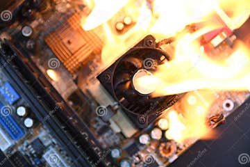 Fire Burning ,blazing Computer Motherboard, Cpu,gpu and Video Card ...