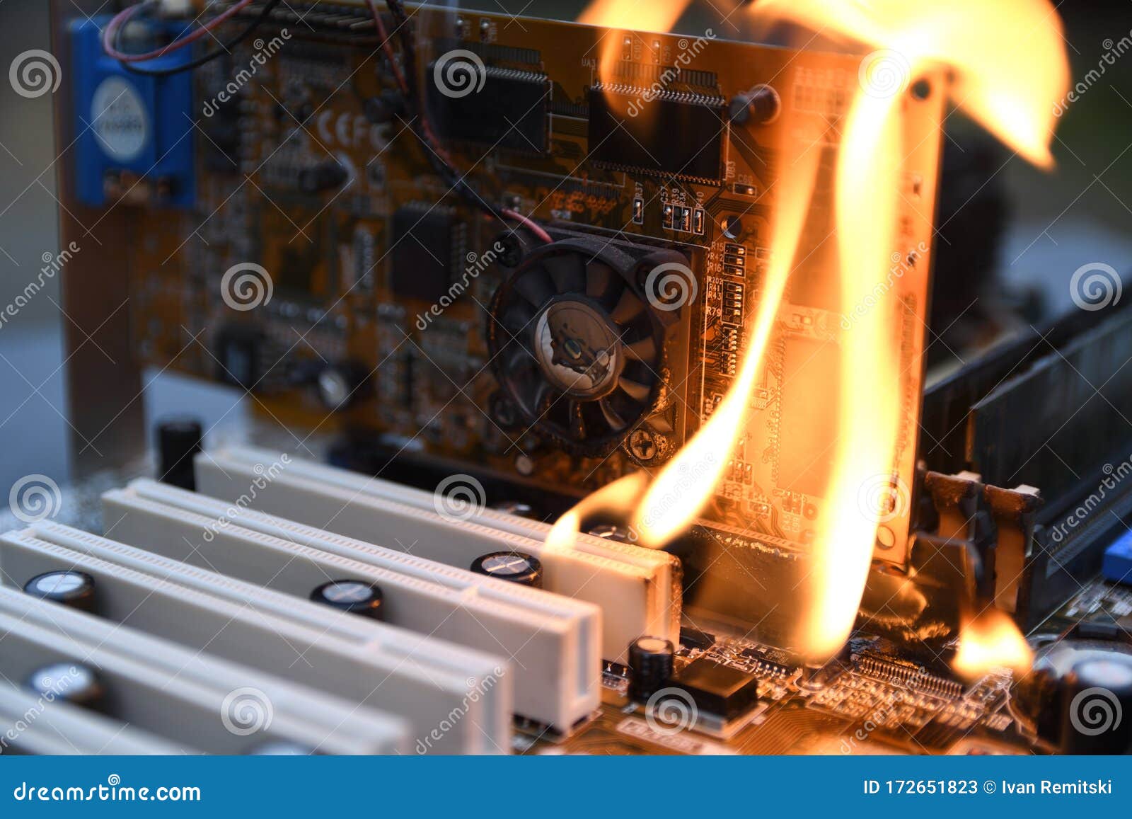 Fire Burning ,blazing Computer Motherboard, Cpu,gpu and Video Card ...