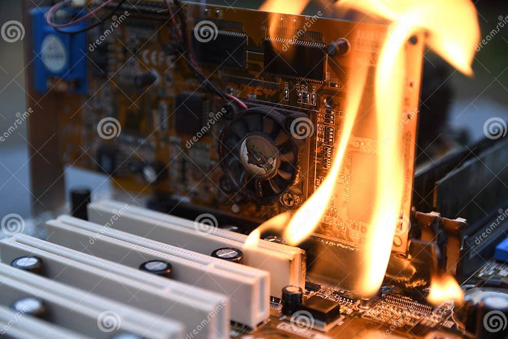 Fire Burning ,blazing Computer Motherboard, Cpu,gpu and Video Card ...