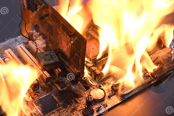 Fire Burning ,blazing Computer Motherboard, Cpu,gpu and Video Card ...