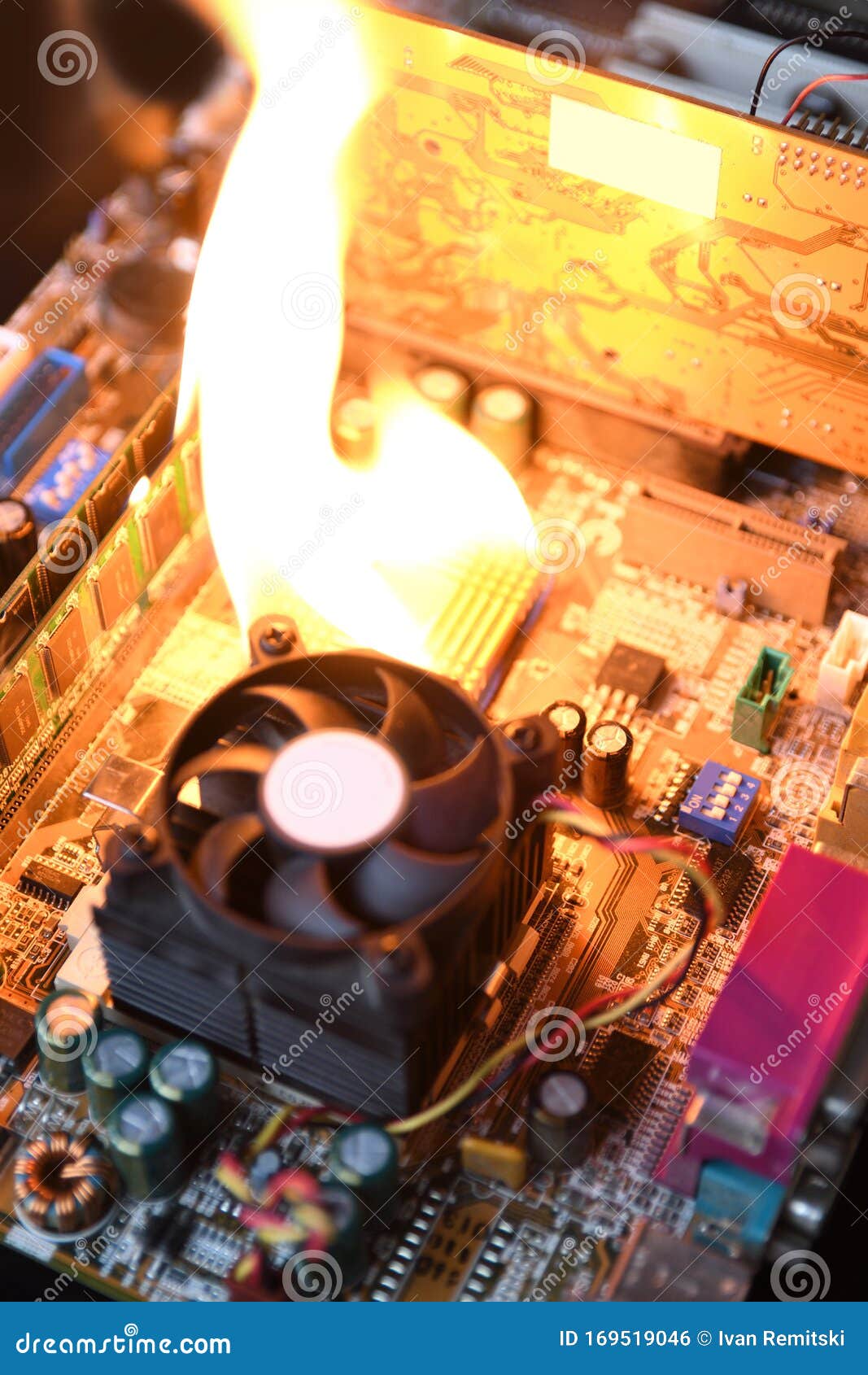 Fire Burning ,blazing Computer Motherboard, Cpu,gpu and Video Card ...