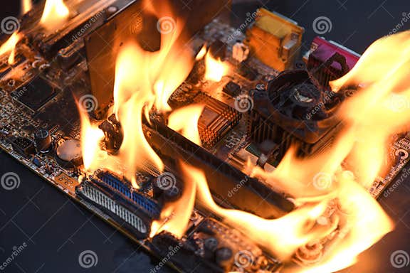 Fire Burning ,blazing Computer Motherboard, Cpu,gpu and Video Card ...