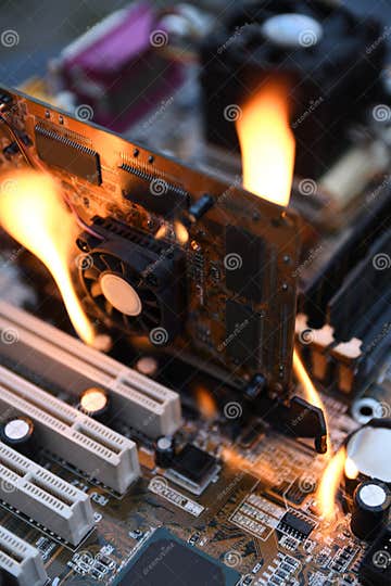 Fire Burning ,blazing Computer Motherboard, Cpu,gpu and Video Card ...