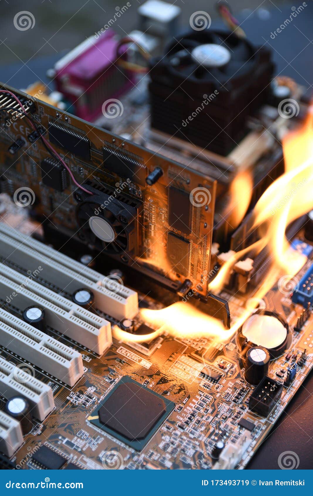 Fire Burning ,blazing Computer Motherboard, Cpu,gpu and Video Card ...