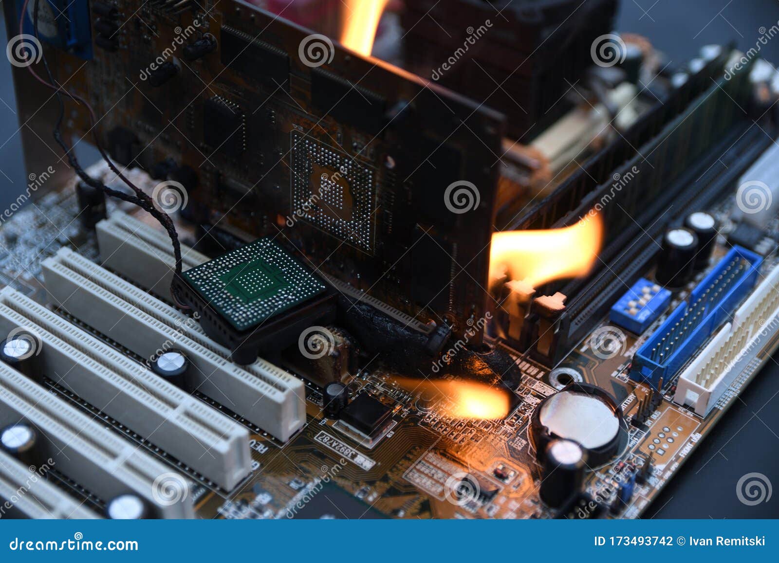 Fire Burning ,blazing Computer Motherboard, Cpu,gpu and Video Card ...
