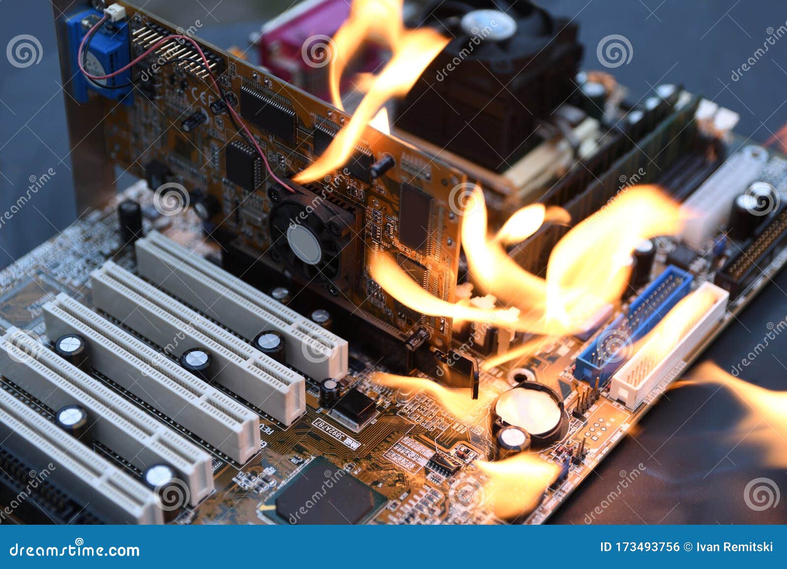 Fire Burning ,blazing Computer Motherboard, Cpu,gpu and Video Card ...