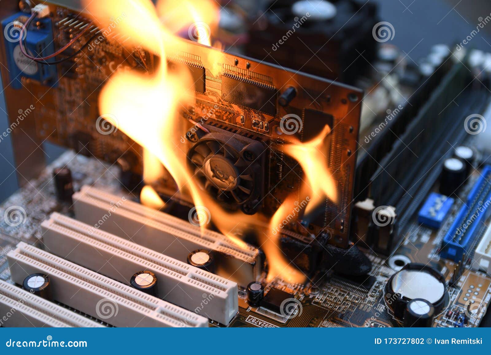 Fire Burning ,blazing Computer Motherboard, Cpu,gpu and Video Card ...