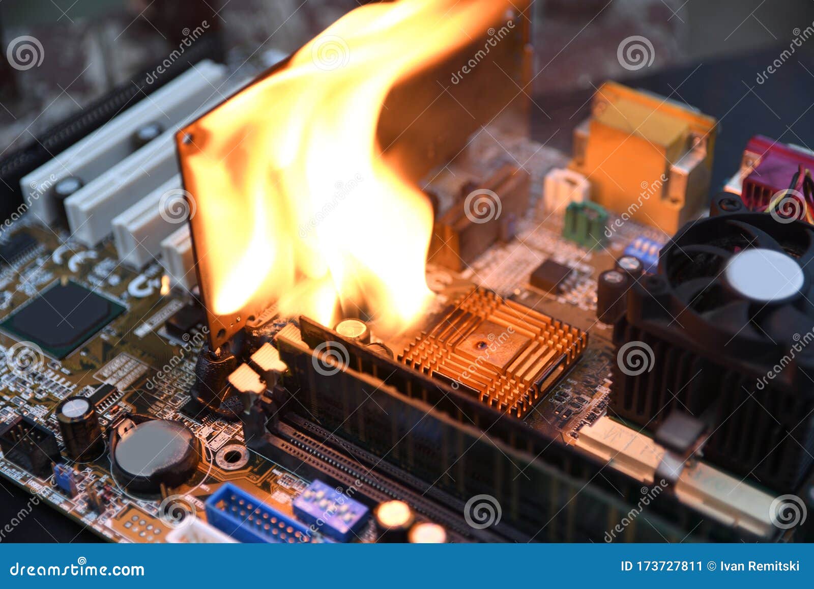 Fire Burning ,blazing Computer Motherboard, Cpu,gpu and Video Card ...
