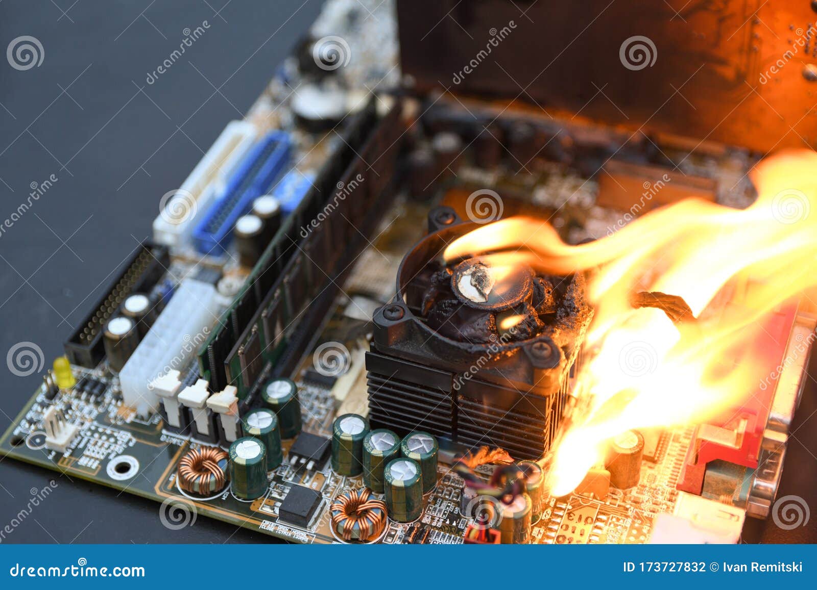 Fire Burning ,blazing Computer Motherboard, Cpu,gpu and Video Card ...