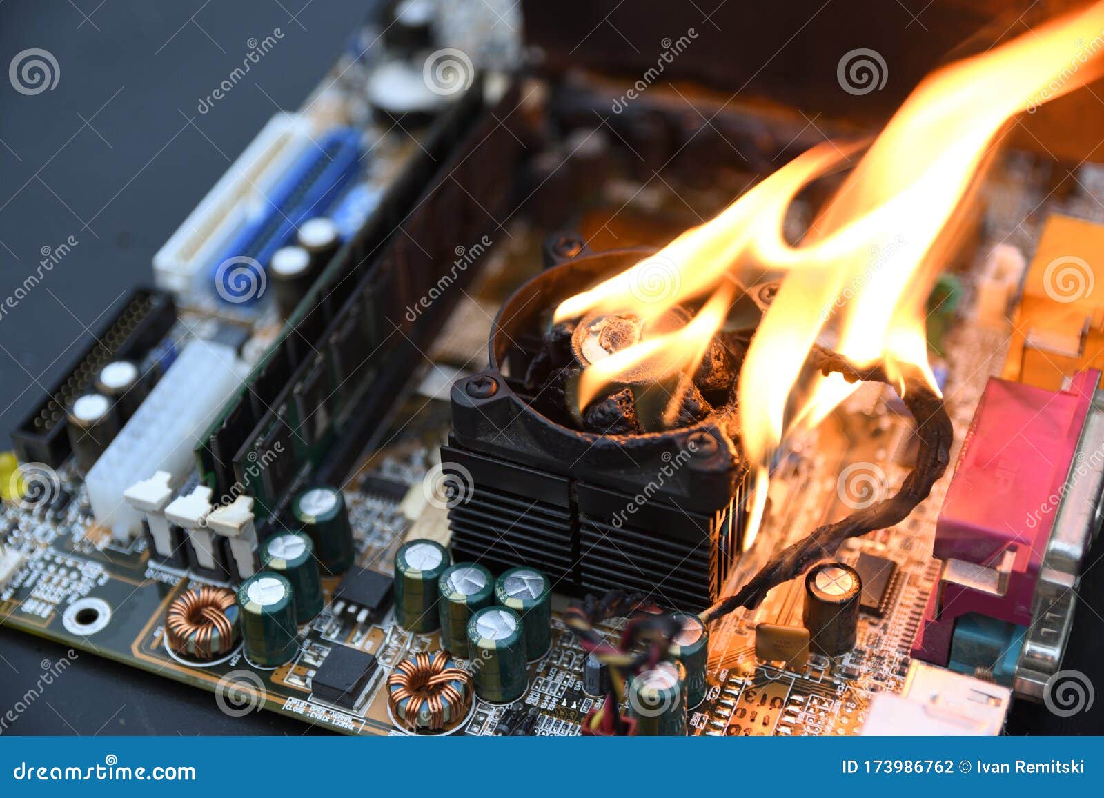 Fire Burning ,blazing Computer Motherboard, Cpu,gpu and Video Card ...