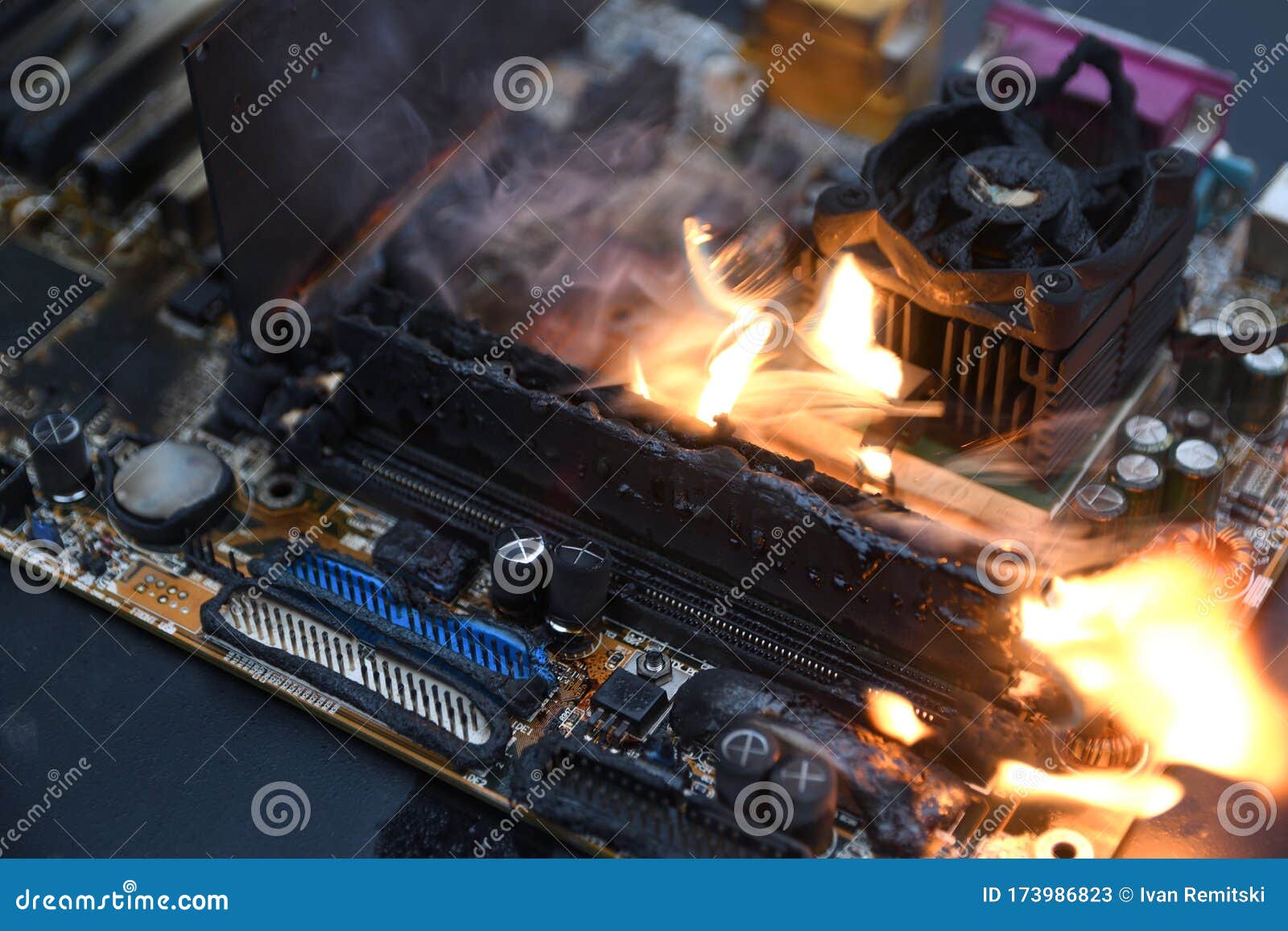 Fire Burning ,blazing Computer Motherboard, Cpu,gpu and Video Card ...