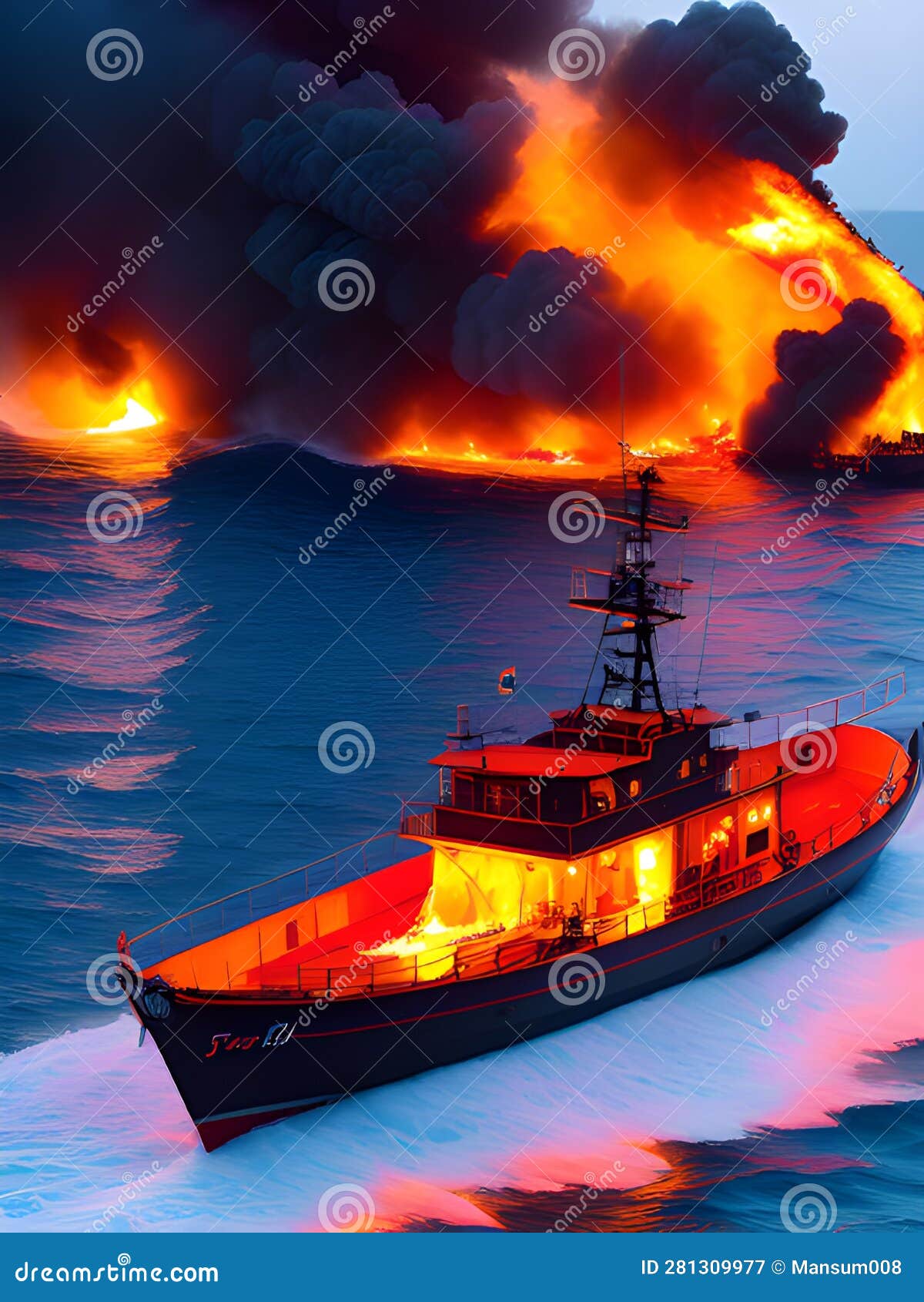 Fire Burning Boat on the Sea , Ai Generated Stock Image - Image of ...