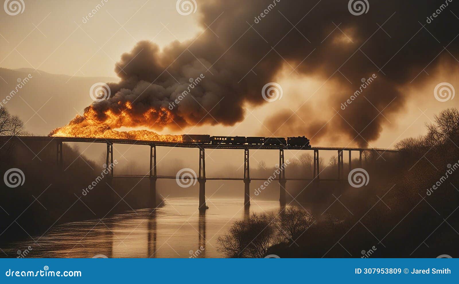 Fire Burning _ a Burning Train on Fire, Exploding, that Crosses a ...