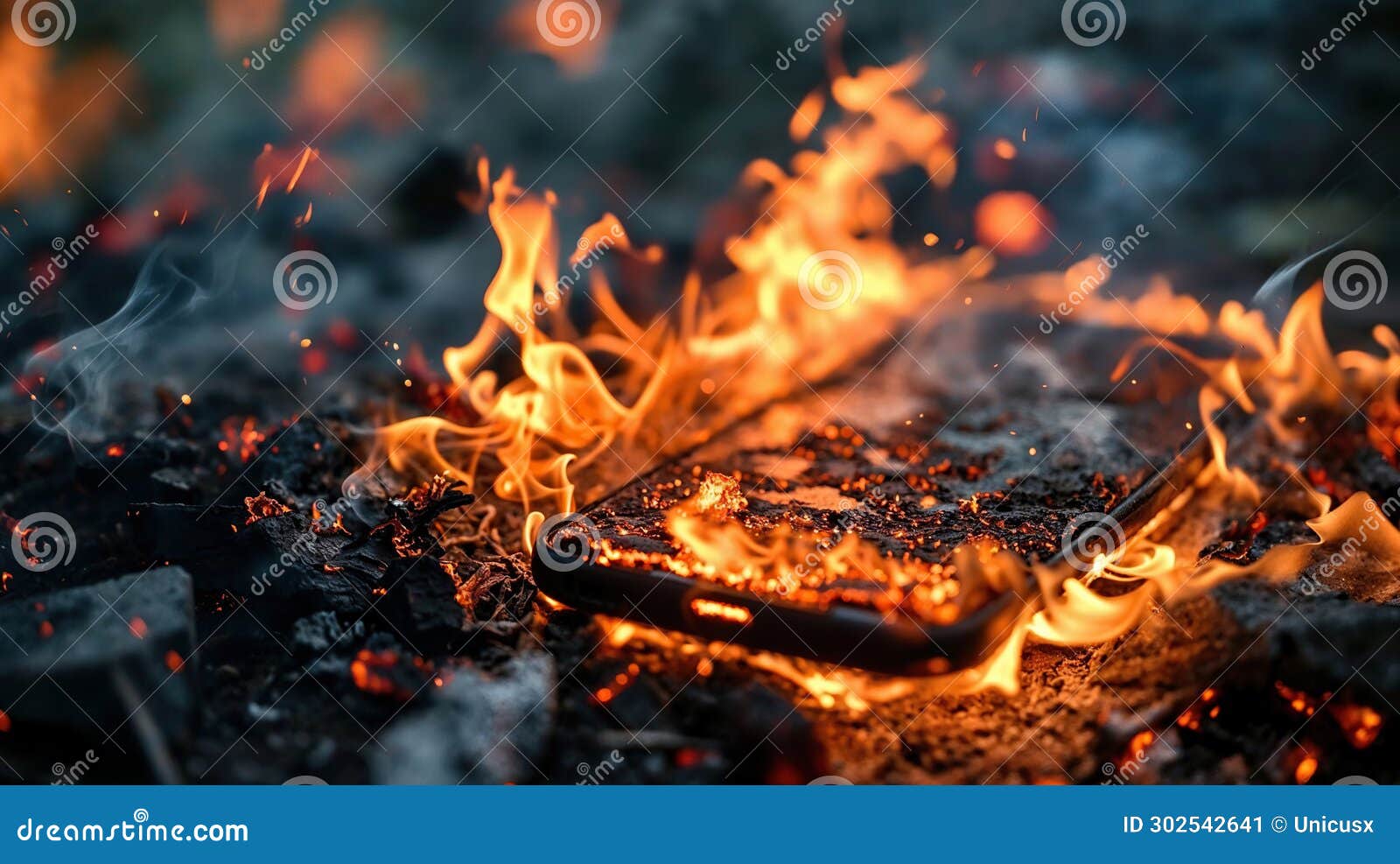 Fire is Burning Cell Phone. the Flames are Intense and Dramatic ...