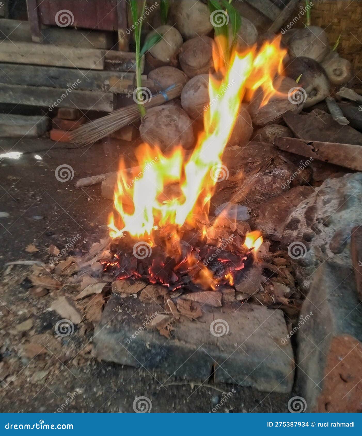Fire Burning Coconut Shell Red Hot Sparks Stock Photo - Image of fire ...