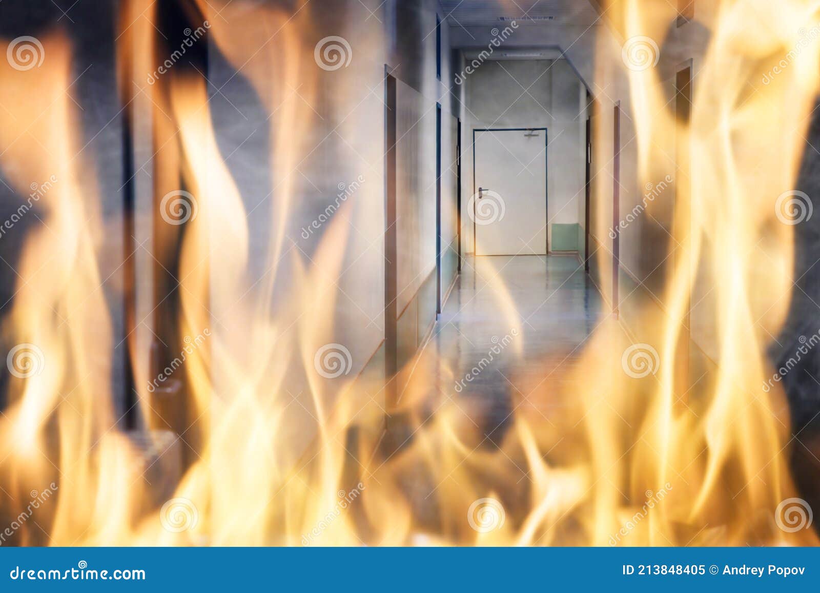 Fire Burning on the Corridor of the Building Stock Image - Image of ...