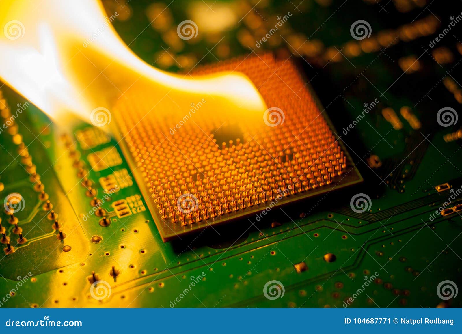 Fire Burning Cpu on Circuit Board with Electronic Stock Image - Image ...
