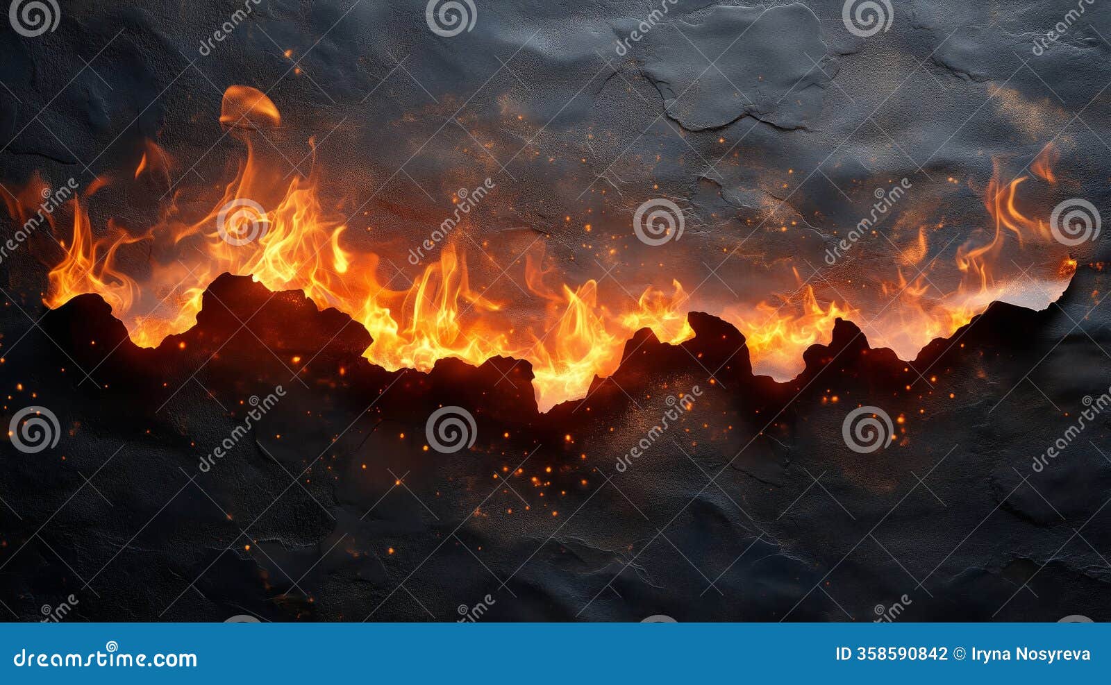 Fire Burning Edge of Crumpled Paper with Sparks and Smoke. Generated by ...