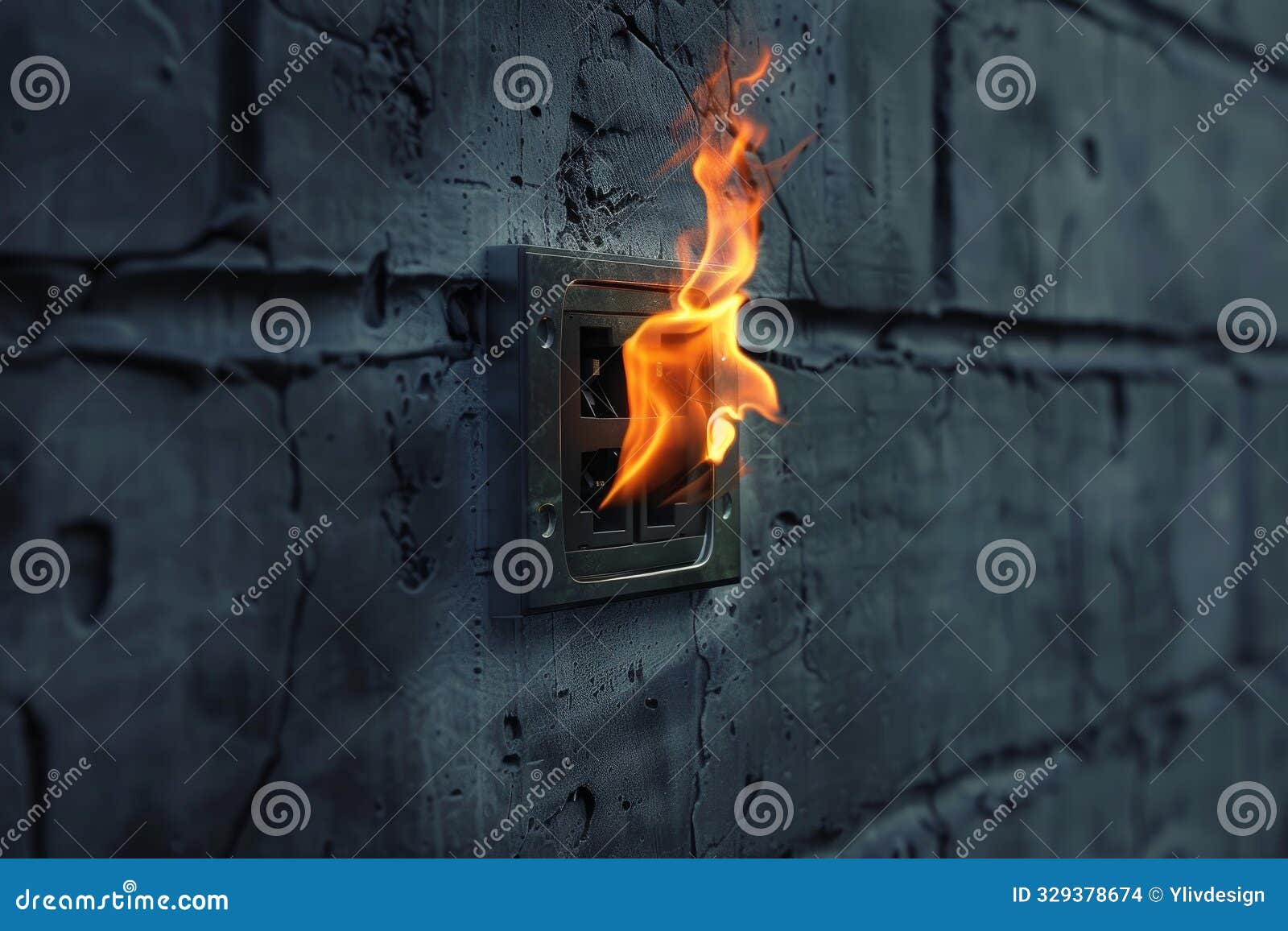 Burning Ethernet Socket on a Gray Brick Wall Stock Illustration ...