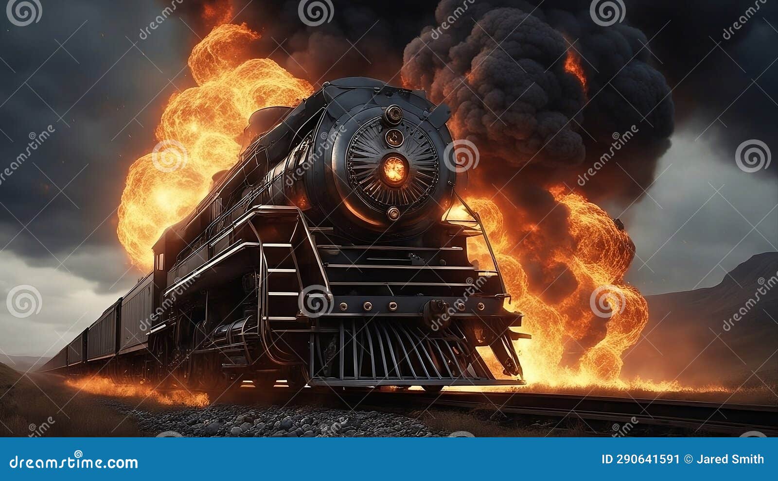 Fire Burning from an Explosion Near a Train Stock Illustration ...