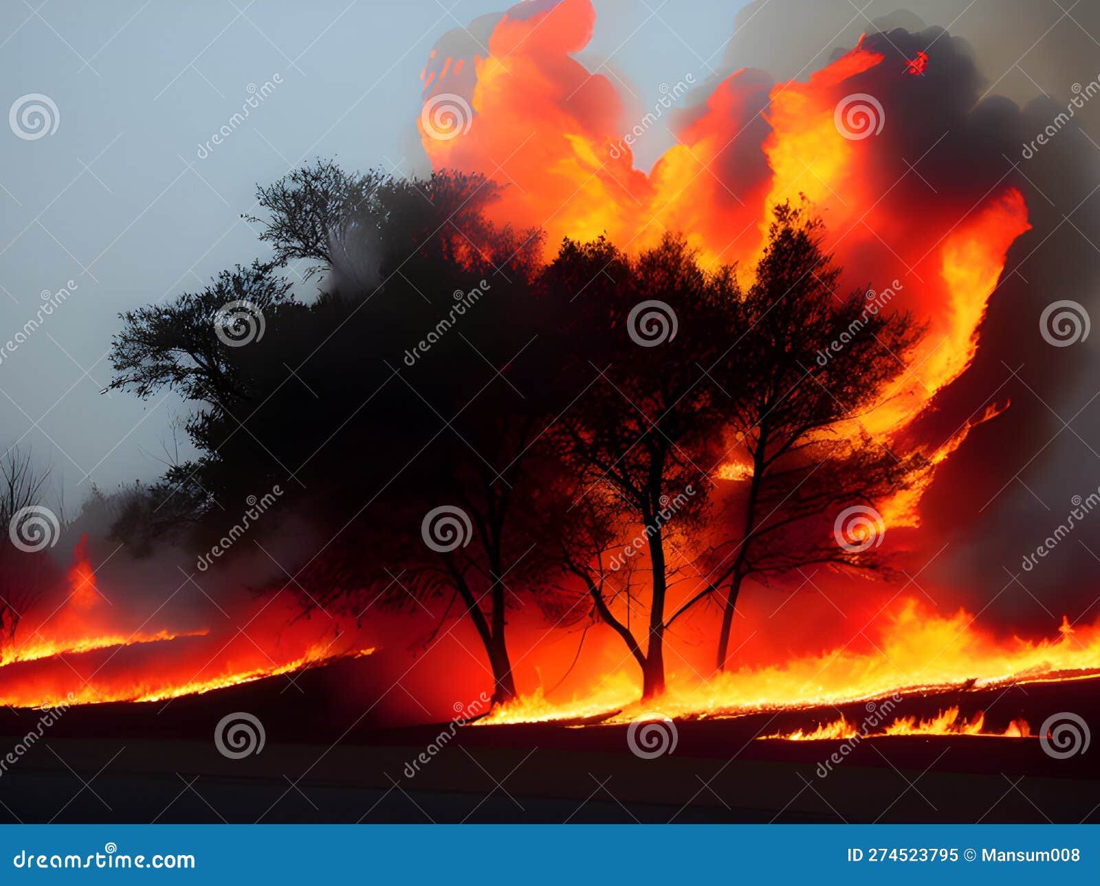 Fire Burning in a Field , Ai Generated Stock Illustration ...
