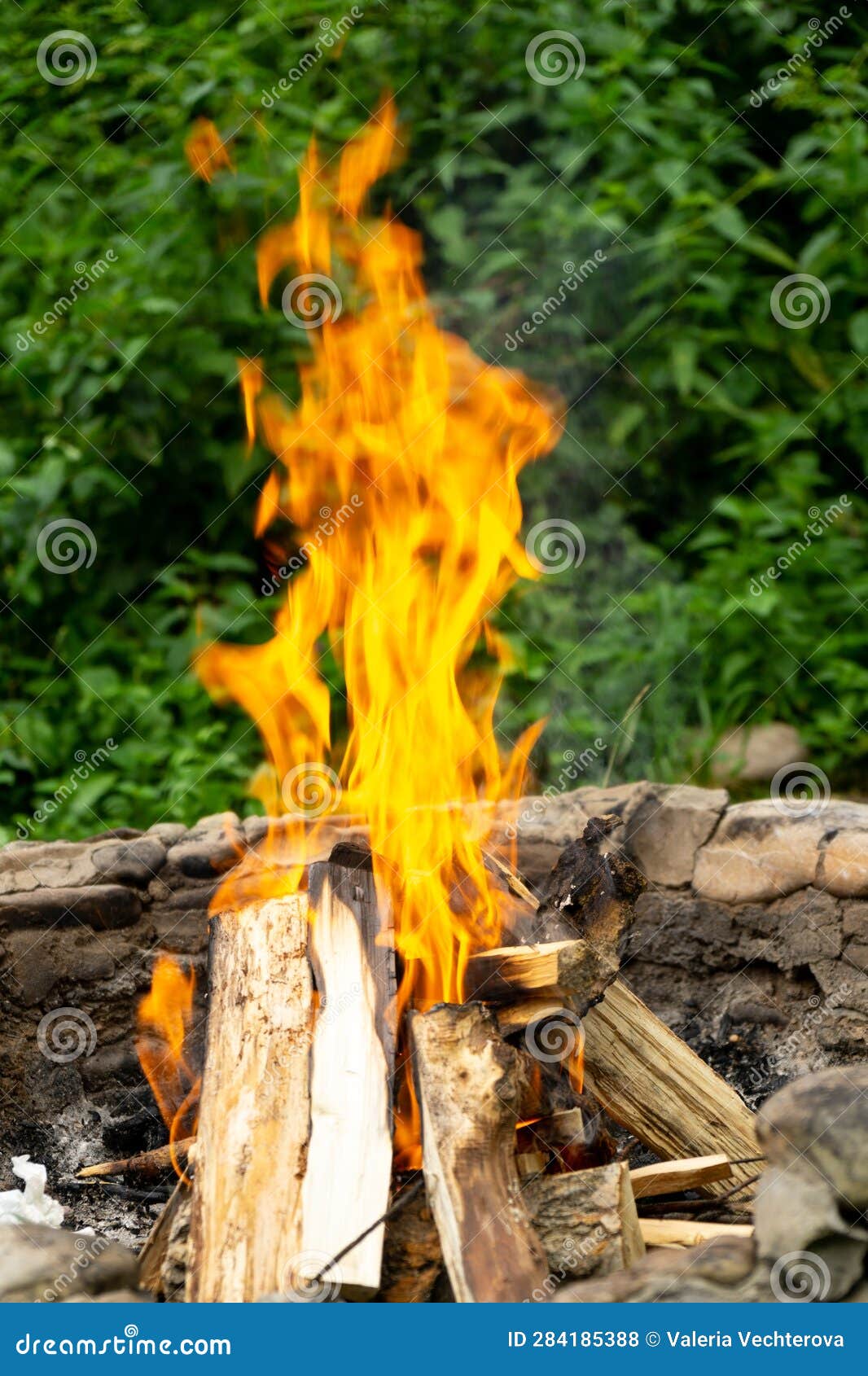 Fire Burning in the Fireplace in the Nature or in the Grill. Stock ...