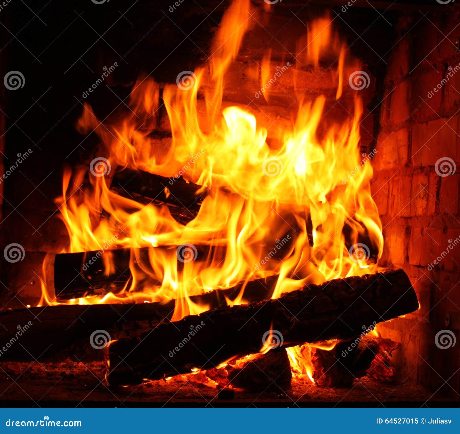 Fire in Burning Fireplace in Winter Close-up Stock Image - Image of ...