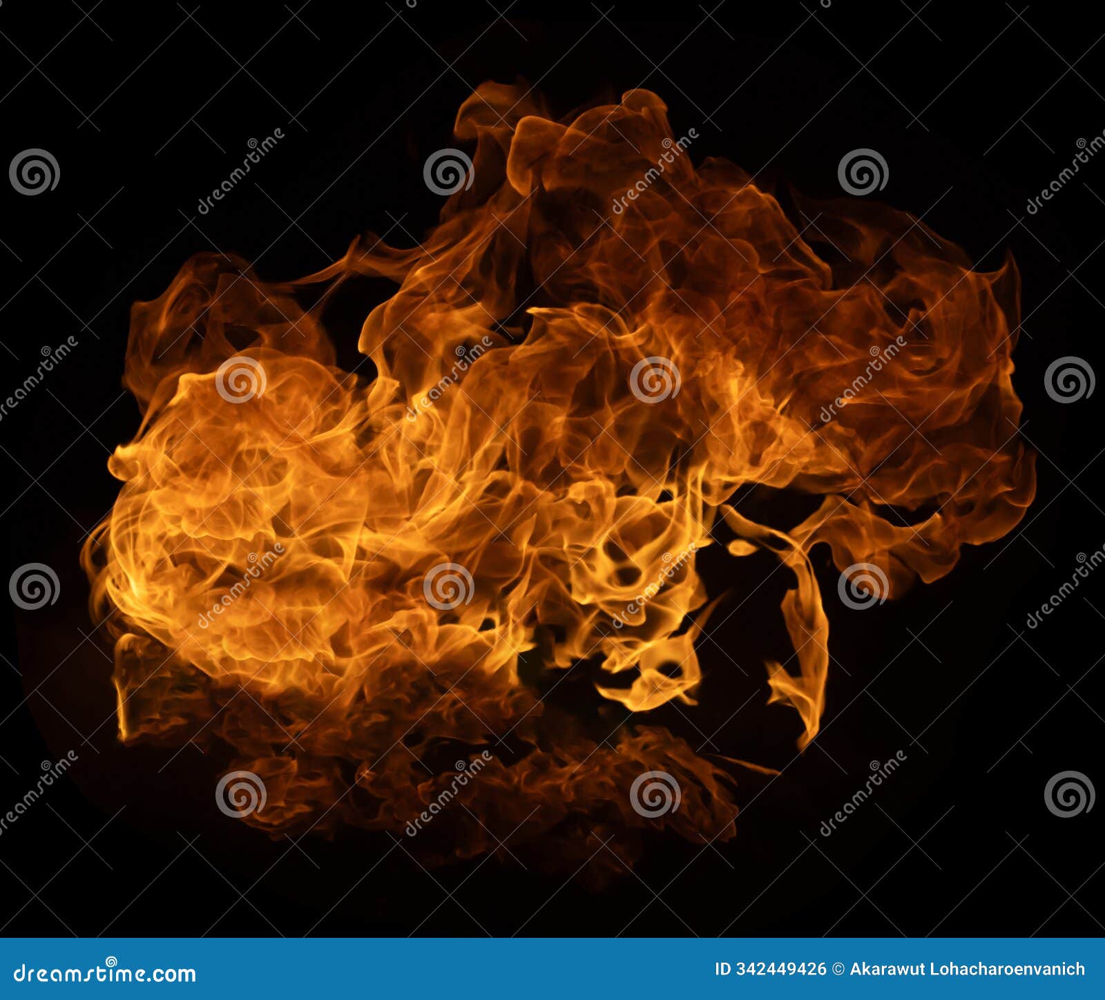 Fire and Burning Flame of Explosive Fireball Isolated on Dark ...