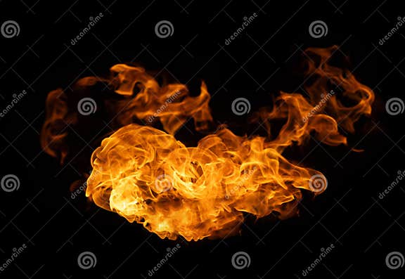 Fire and Burning Flame of Explosive Fireball Isolated on Dark ...