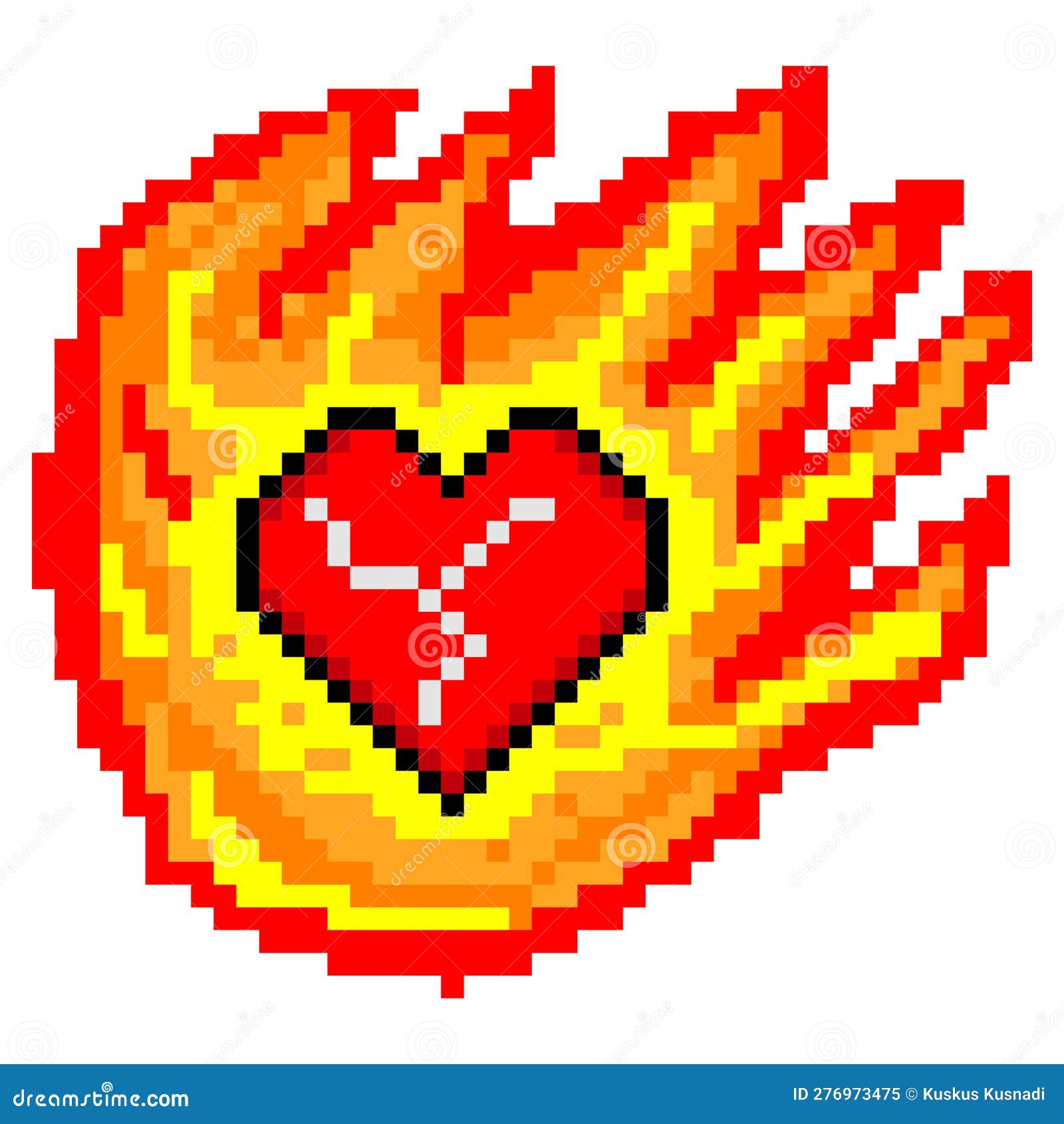 Fire Burning Heart Symbol with Pixel Art Stock Vector - Illustration of ...