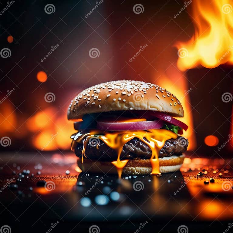 Fire Burning Hot Burger Background Stock Illustration - Illustration of ...