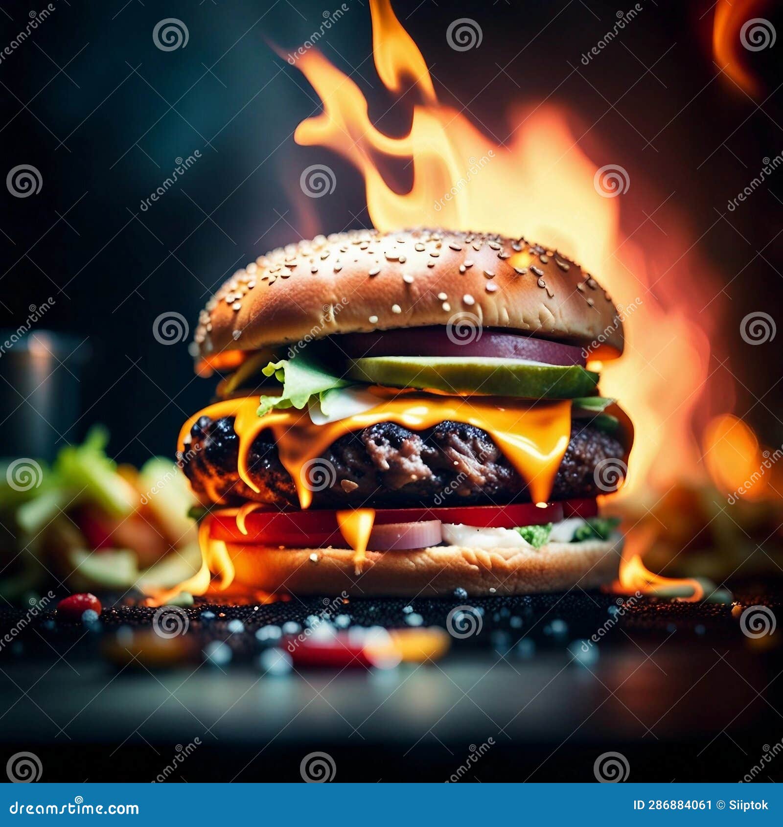 Fire Burning Hot Burger Background Stock Illustration - Illustration of ...
