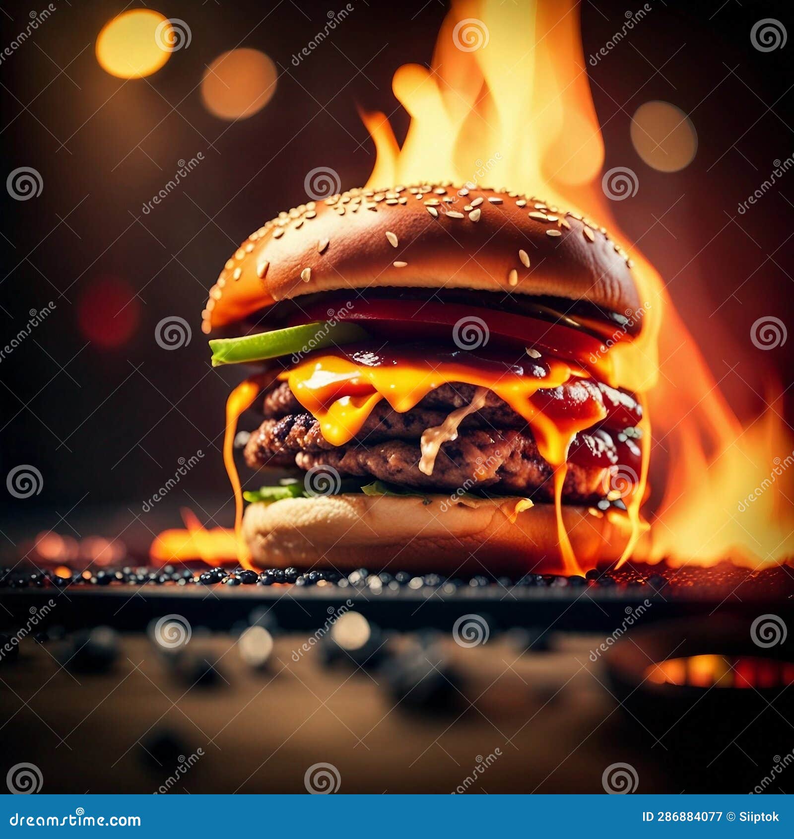 Fire Burning Hot Burger Background Stock Illustration - Illustration of ...