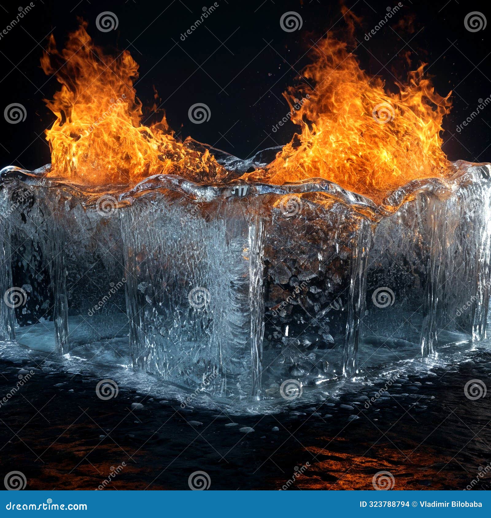 Fire Burning through Ice Cube Stock Illustration - Illustration of fire ...