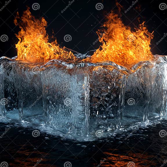 Fire Burning through Ice Cube Stock Illustration - Illustration of fire ...