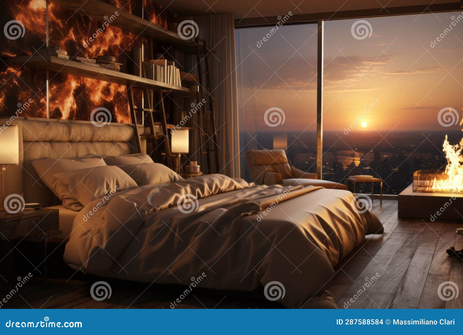 Fire Burning Inside the Bedroom of the Residential House. Generative Ai ...