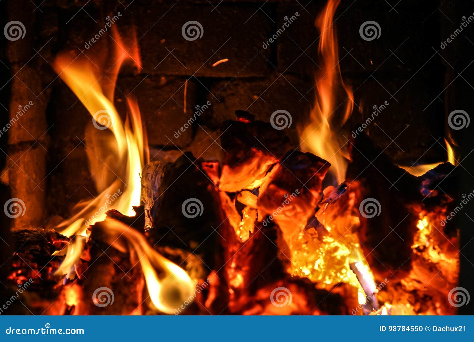 Fire Burning Inside a Brick Stove Stock Photo - Image of glow, brick ...