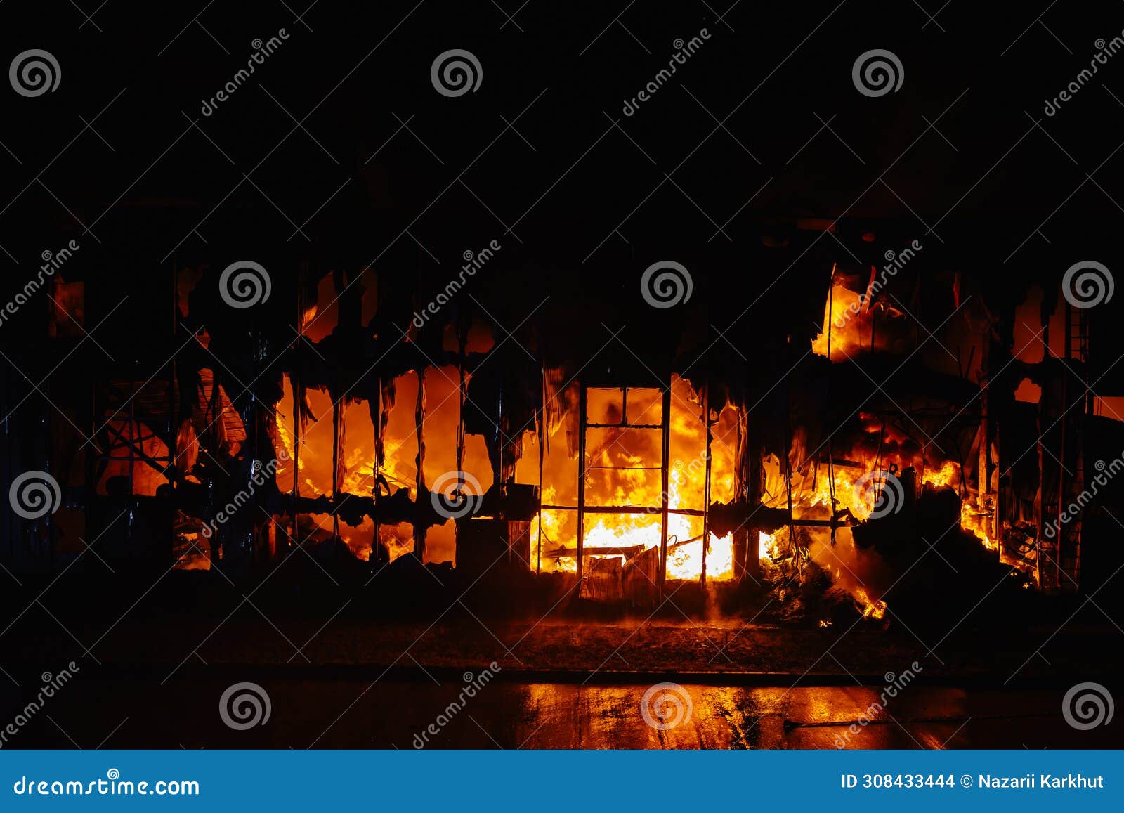 Fire Burning Inside Building at Night Stock Photo - Image of response ...