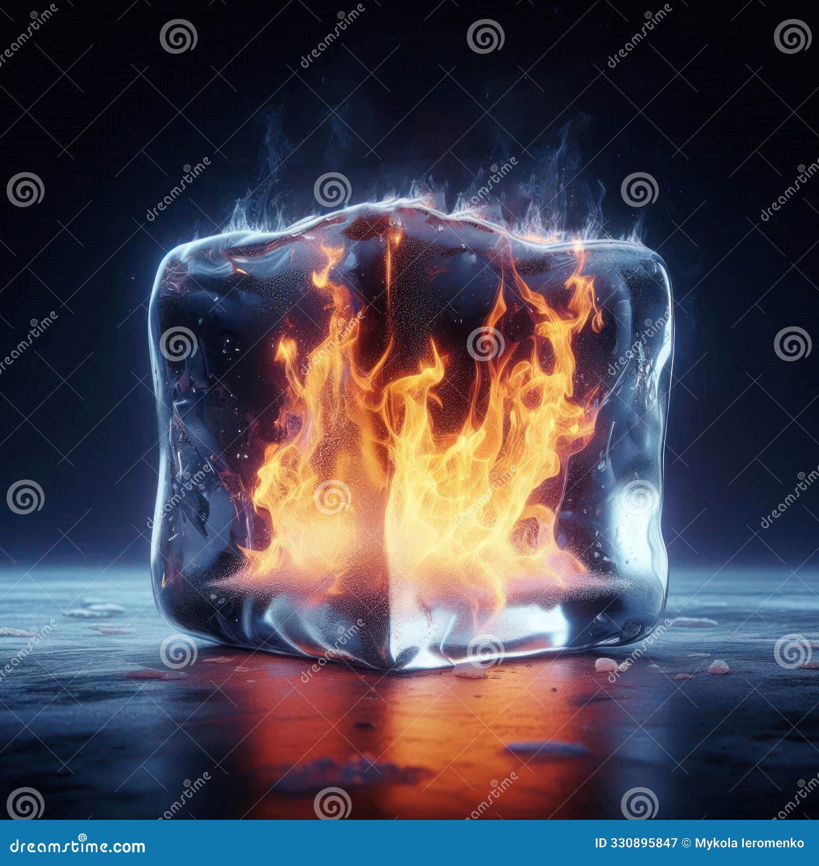 A Fire Burning Inside a Cube of Ice. Stock Image - Image of chill ...