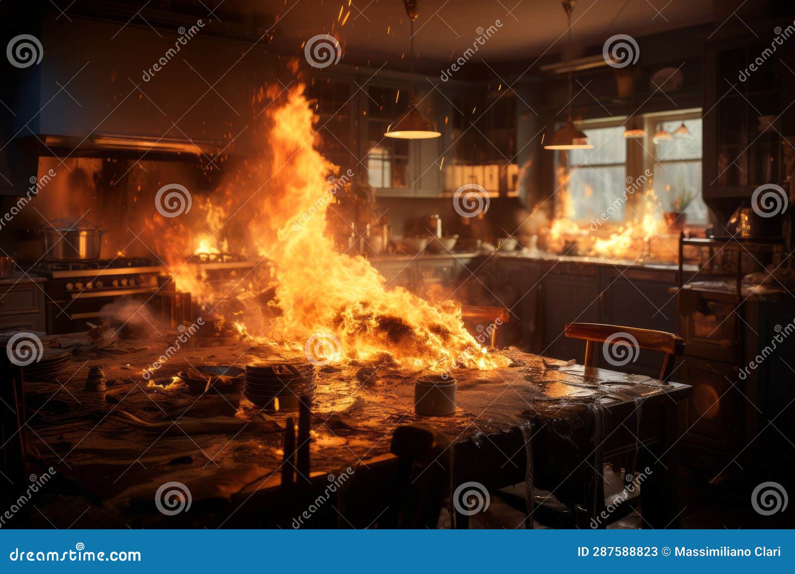 Fire Burning Inside the Kitchen Room of the Residential House ...