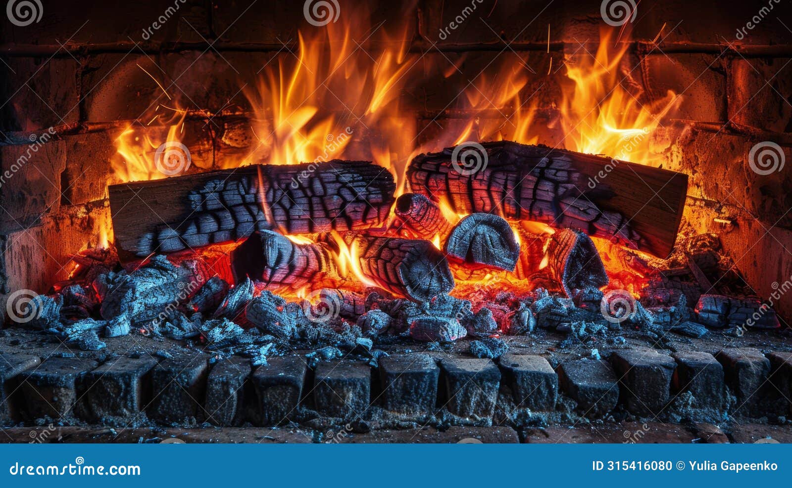 Fire Burning Inside Stone Fireplace Stock Photo - Image of light ...