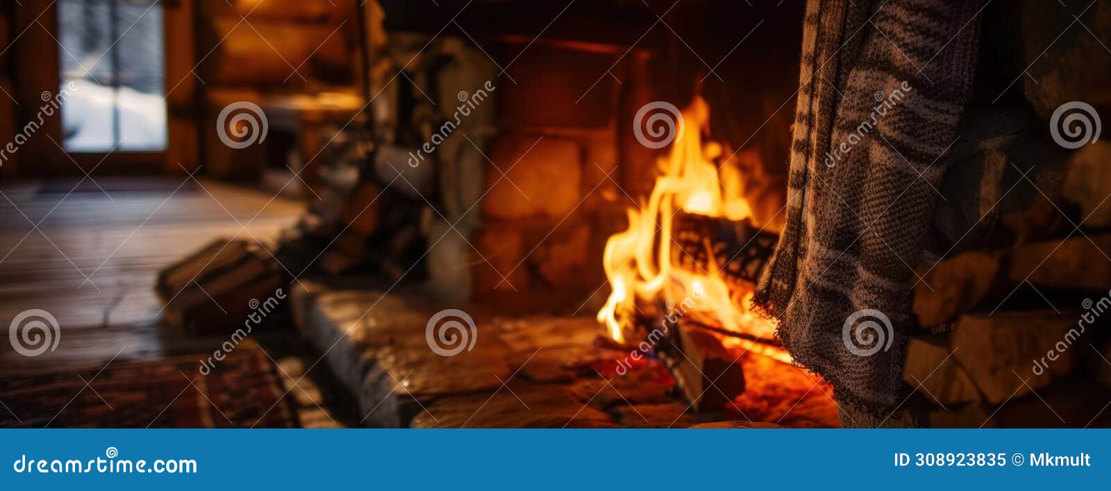 Fire Burning in Log Cabin Fireplace Stock Image - Image of hearth ...